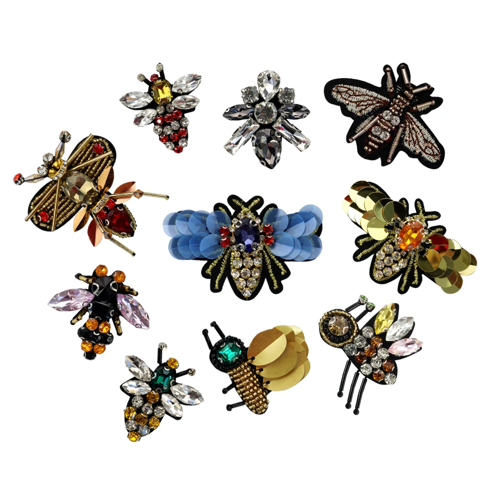 Beaded Rhinestone Bee Patches Sequin Insects Bee Applique Sew on Patch ...
