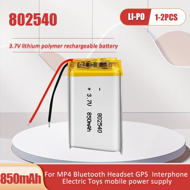 1-2PCS-802540-3-7V-850mAh-Rechargeable-Lithium-Polymer-Battery-For ...