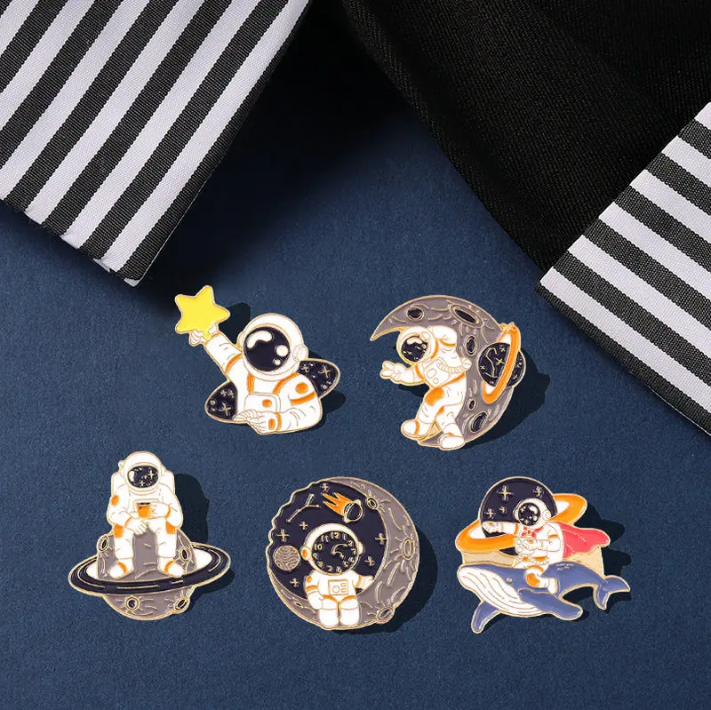 Planet-Rocket-Whale-Star-Moon-Galaxy-Coffee-Metal-Brooches-Badges-Pins ...