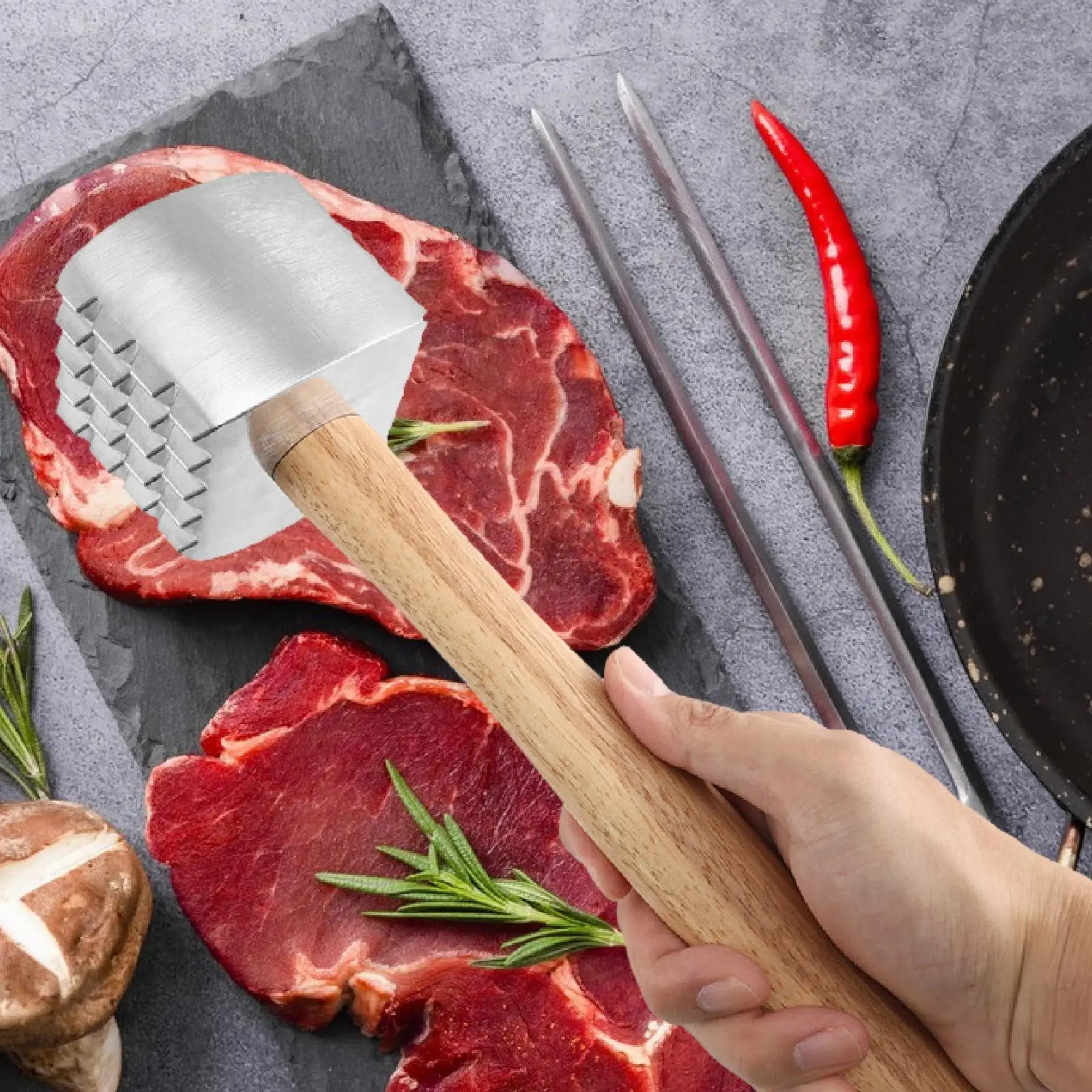 Wood Meat Hammer Aluminum Alloy Food Hammer Cooking Mallet Practical ...