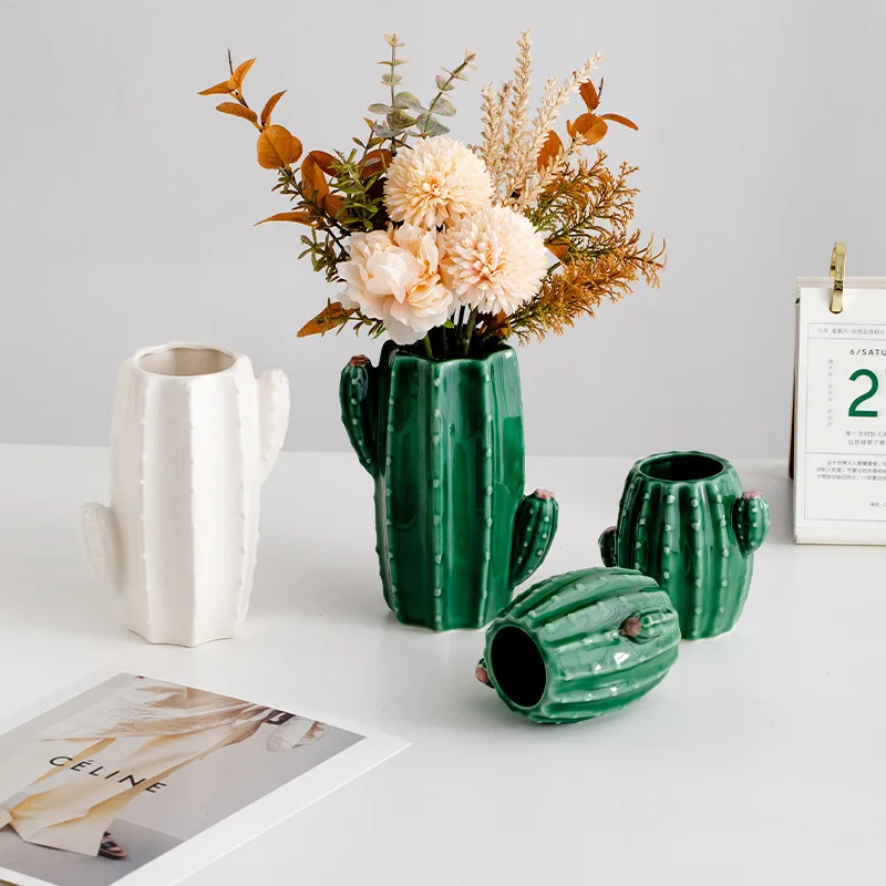 Nordic Vases Home Decorations Ceramic Cactus Flower Vase Home And Decoration Green Cactus Modern ...