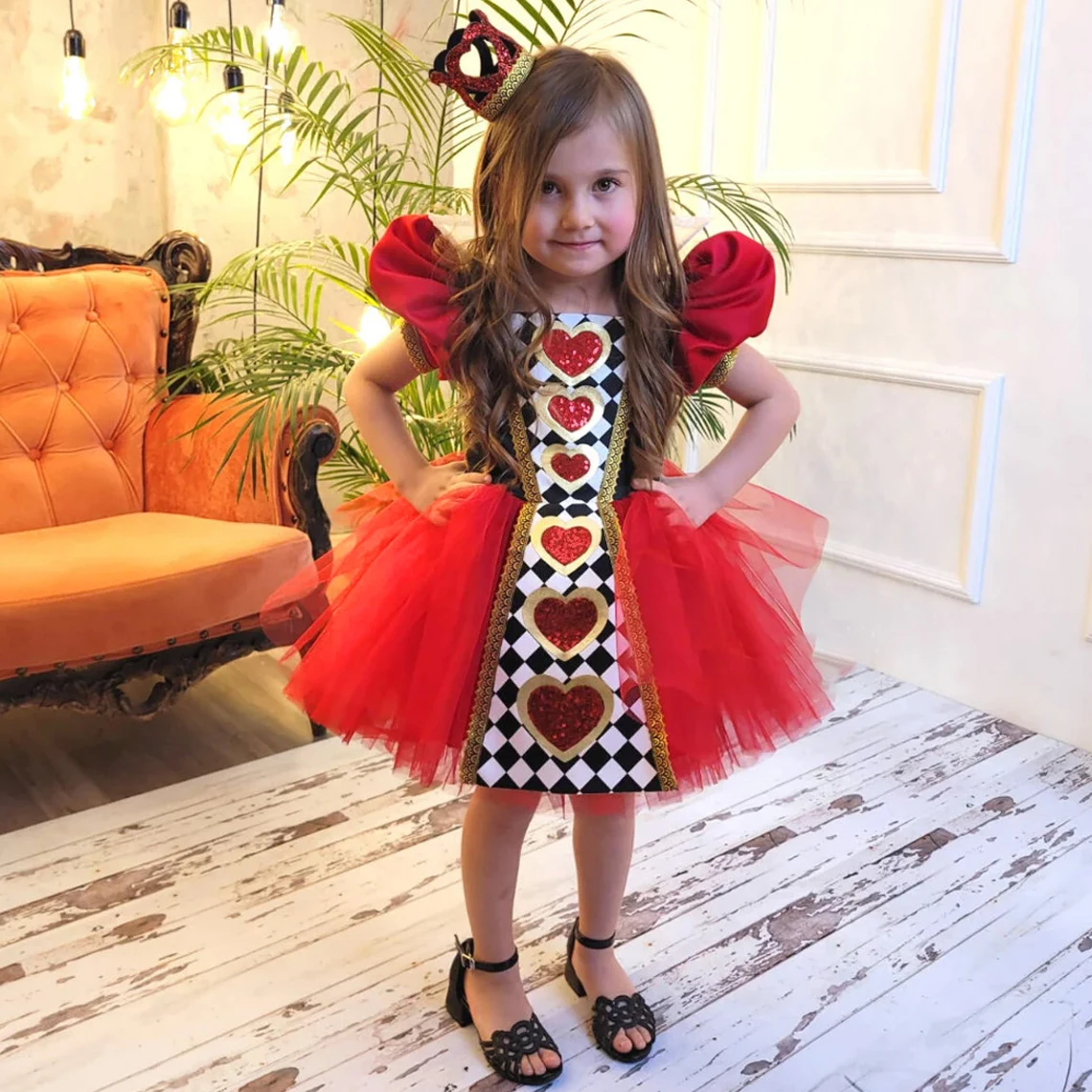 Queen of Hearts Girls Costume Halloween Fancy Tulle Birthday Party ...