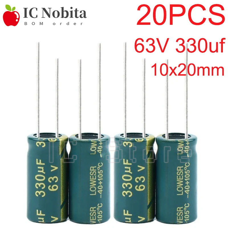 20PCS 63V 330uf Capacitor High Frequency Low ESR 10x20mm 63V Aluminum ...