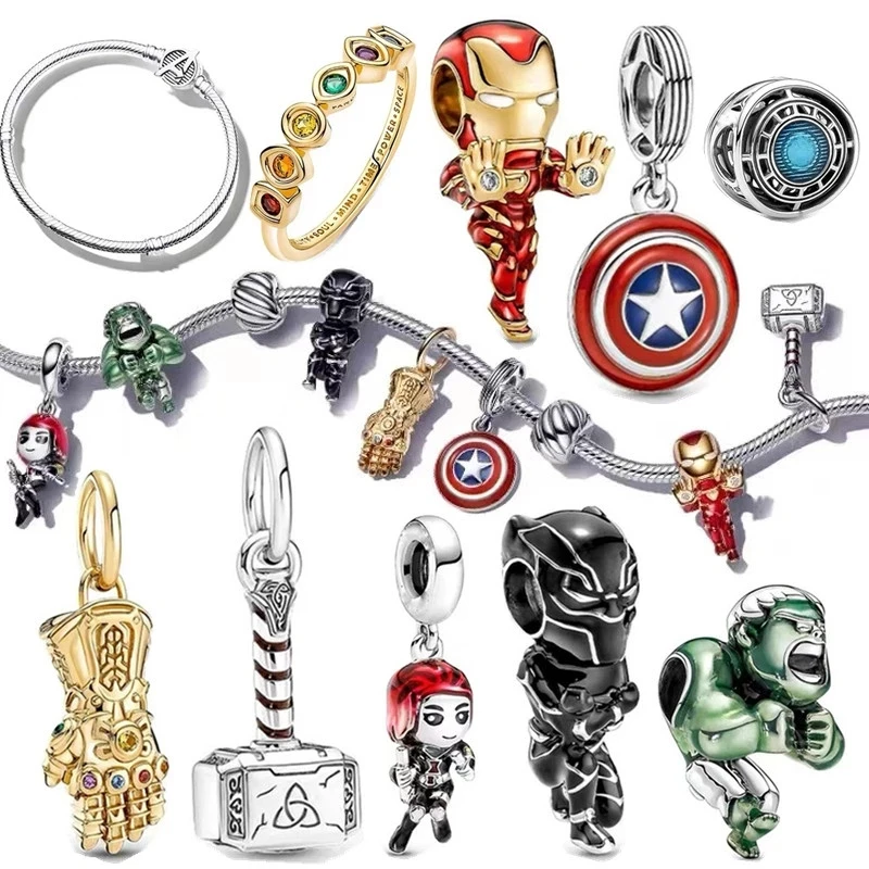 Set of 6 PandoraX Marvel the Avengers Superhero Silver Charm Bead ...