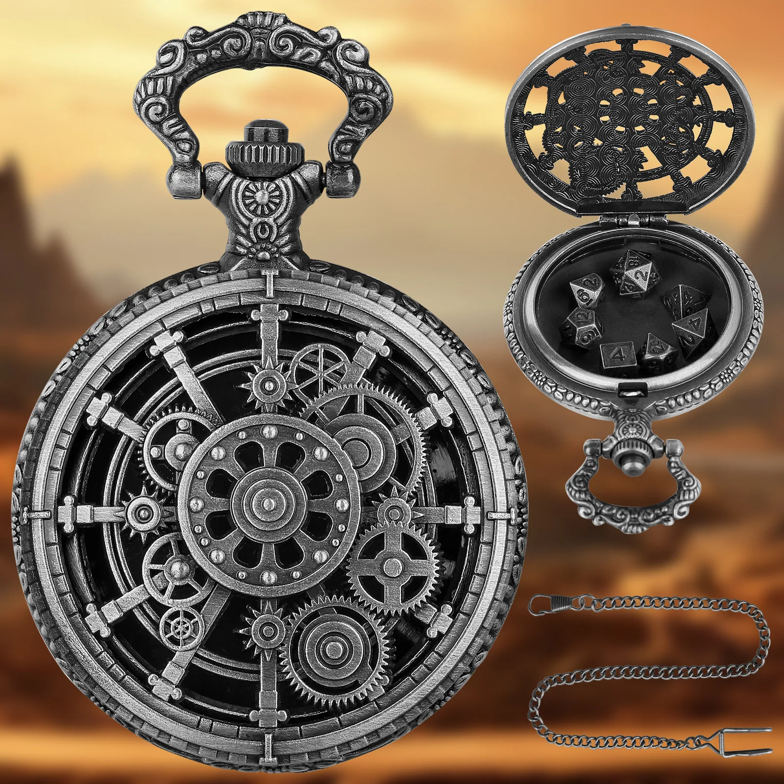 Gear-Pocket-Watch-Dice-pendant-DND-Dice-for-Xmas-Halloween-Party-Hollow ...