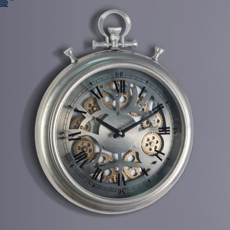 New-Roman-Numerals-Clock-Metal-Creative-Gear-Wall-Clock-European-Living ...