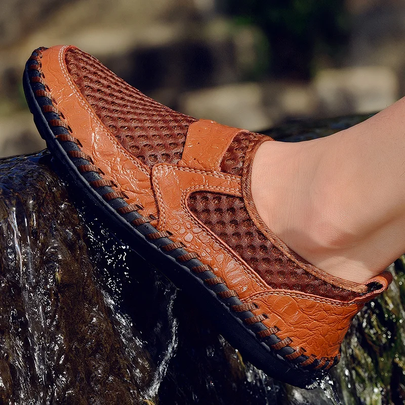 Two layer cowhide mesh shoes rubber soles soft soles breathable – Saudi ...