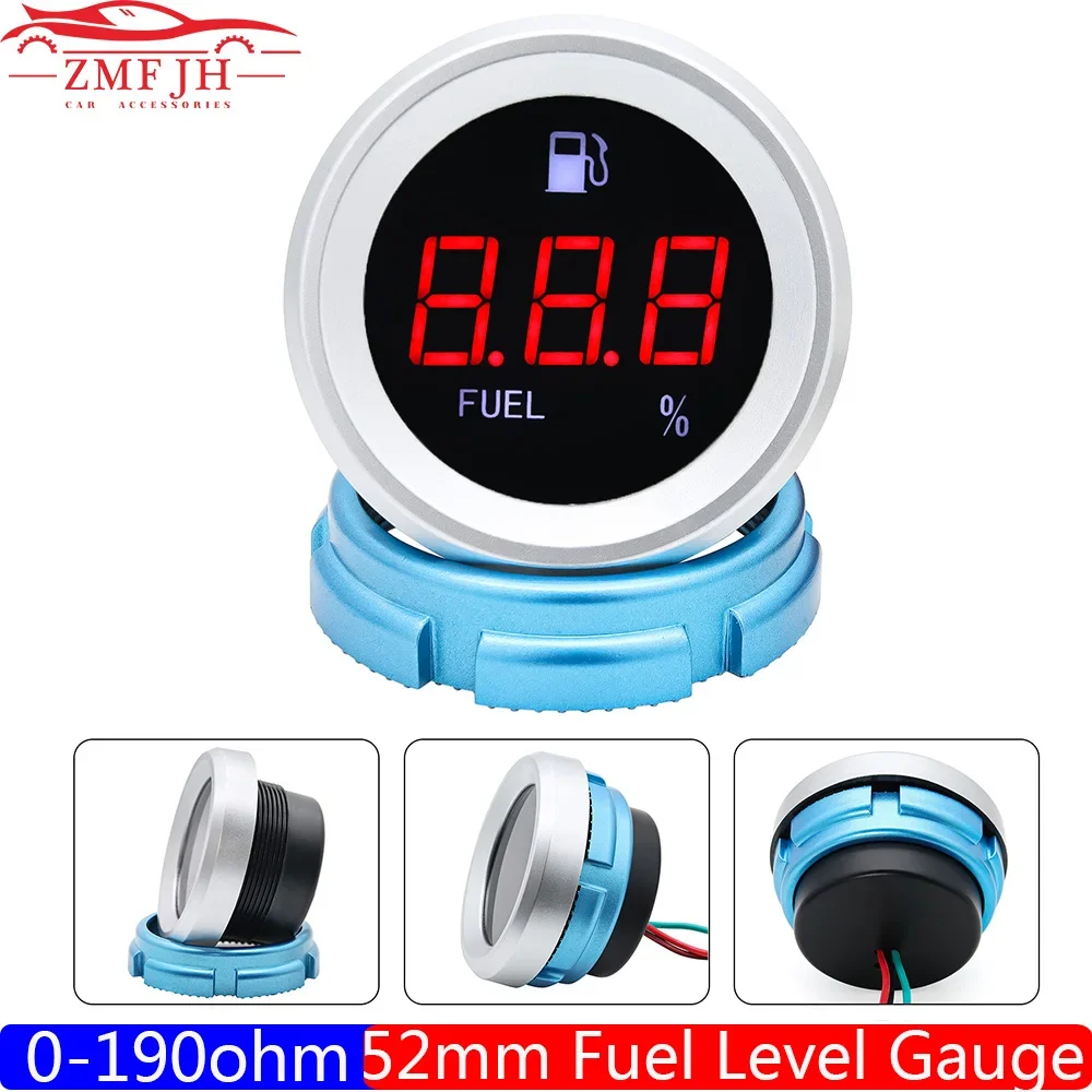 0-190-ohm-Digital-52mm-Fuel-Level-Gauge-Red-Light-Oil-Level-Meter-Blue ...