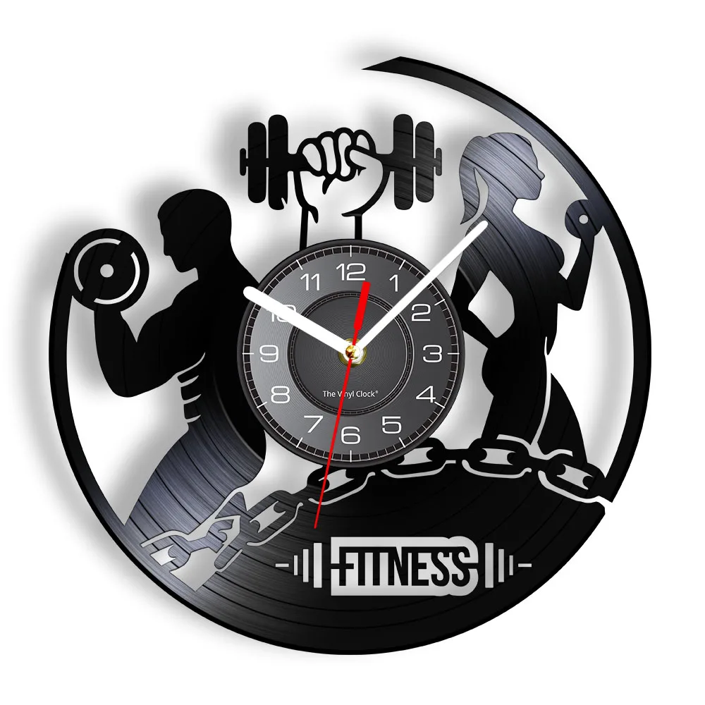 Fitness Vinyl Record Clock Sport Body Health Handmade Sports GYM Wall ...