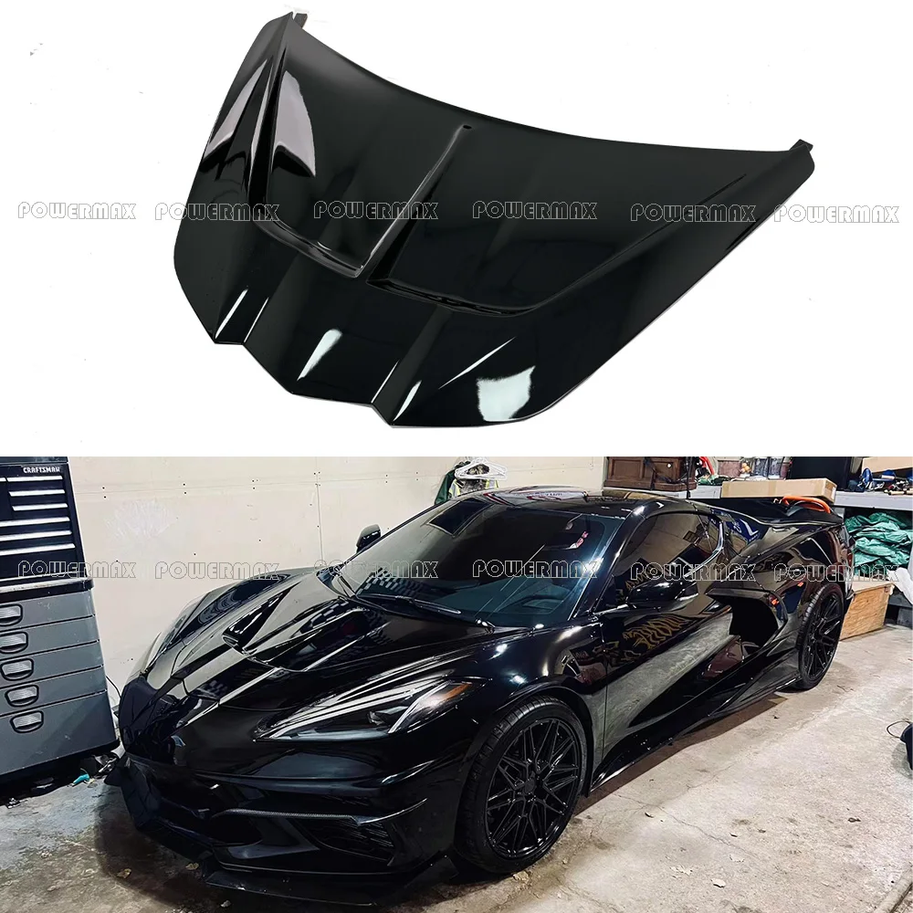 Glossy-Black-Front-Hood-For-Chevrolet-Corvette-C8-Bodykit-ST-Style ...