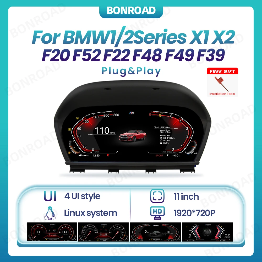BONROAD 11'' 1920*720P Linux LCD Digital Instrument Cluster For BMW 1/2 ...