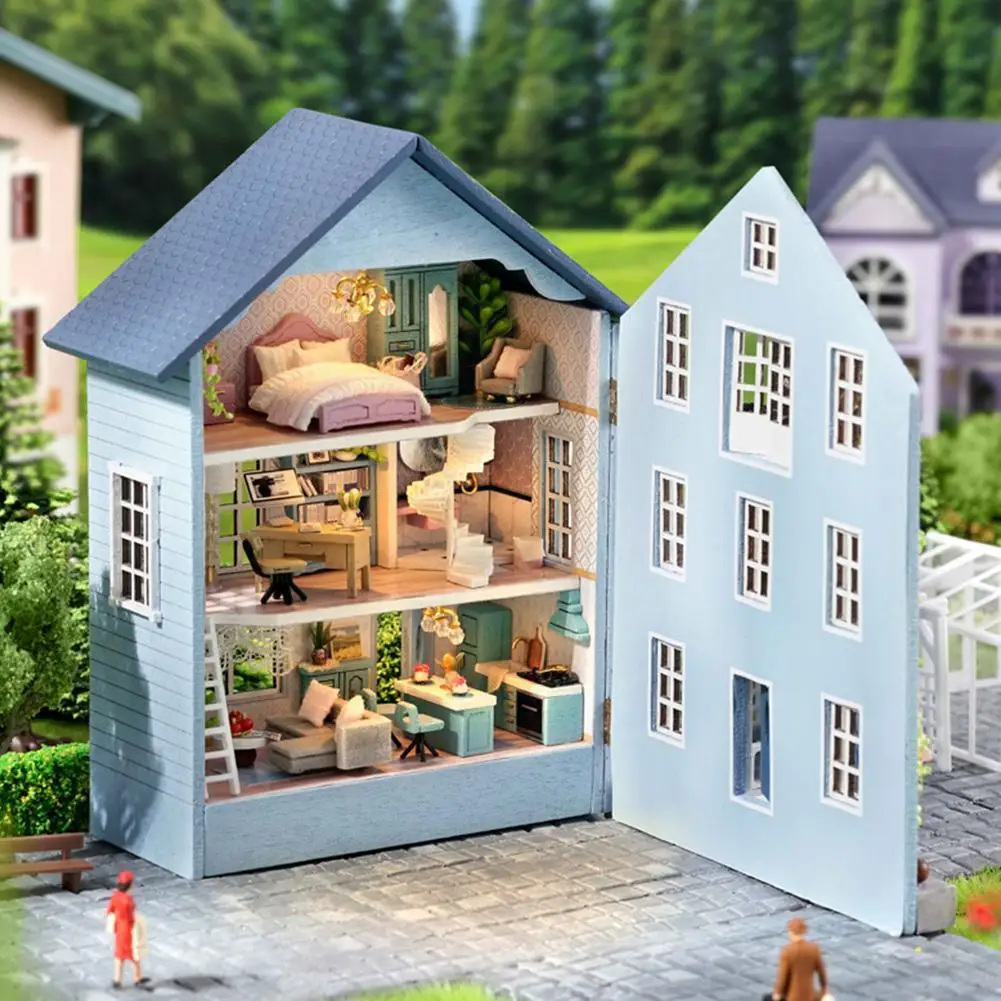 New-DIY-Wooden-Miniature-Building-Kit-Doll-Houses-With-Furniture-Light ...