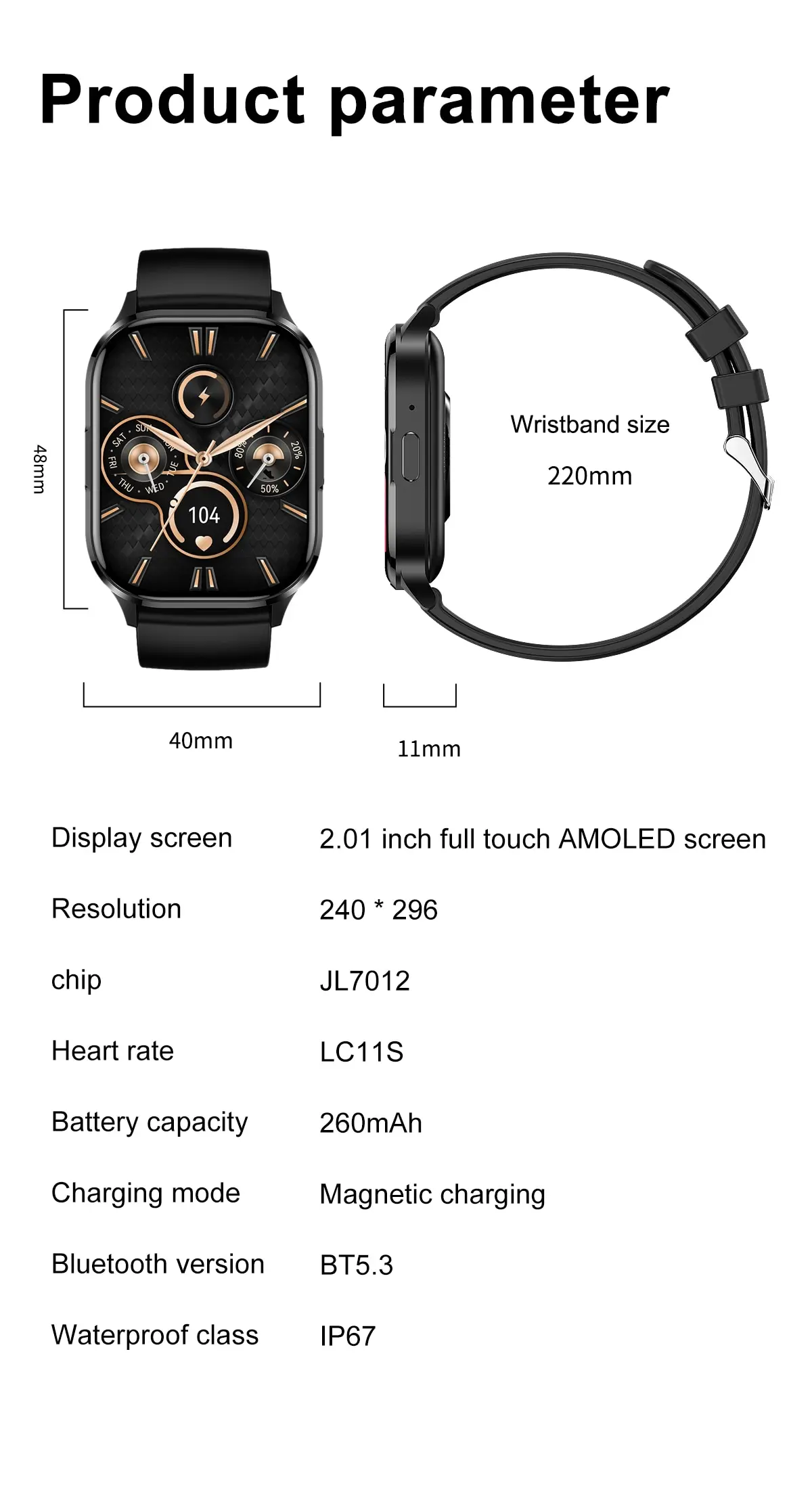 New AMOLED Bluetooth Call Smart Watch NFC Heart Rate and Blood Pressure ...