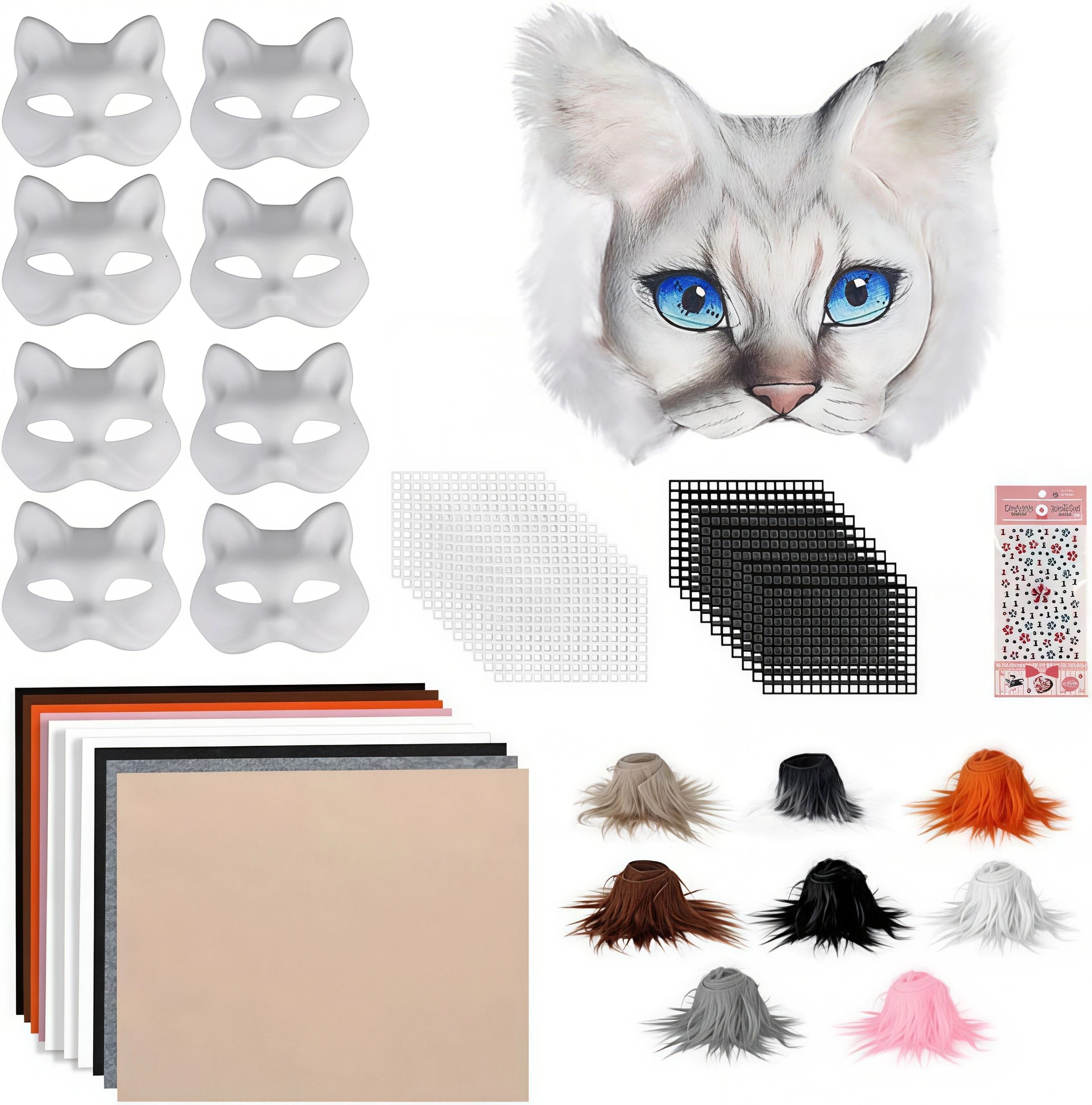 43 Pcs DIY Therian Mask Kit Half Face Hand-painted Cat Mask DIY Masks ...