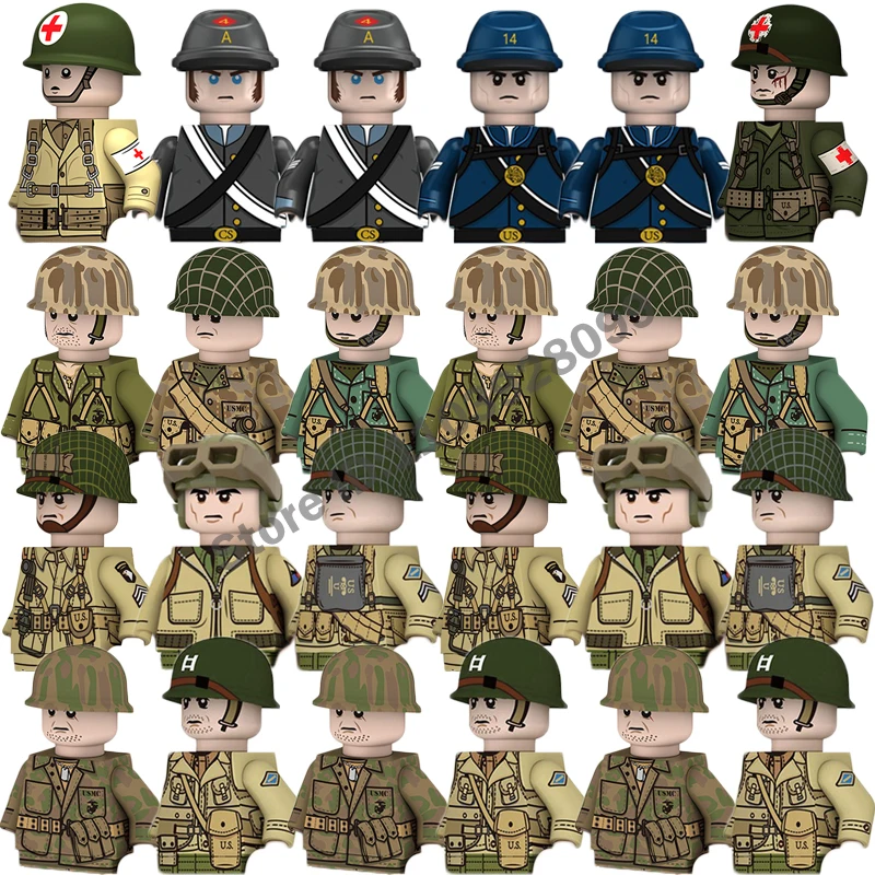 US-Military-Figures-Building-Blocks-American-Civil-War-WW2-Soldiers ...