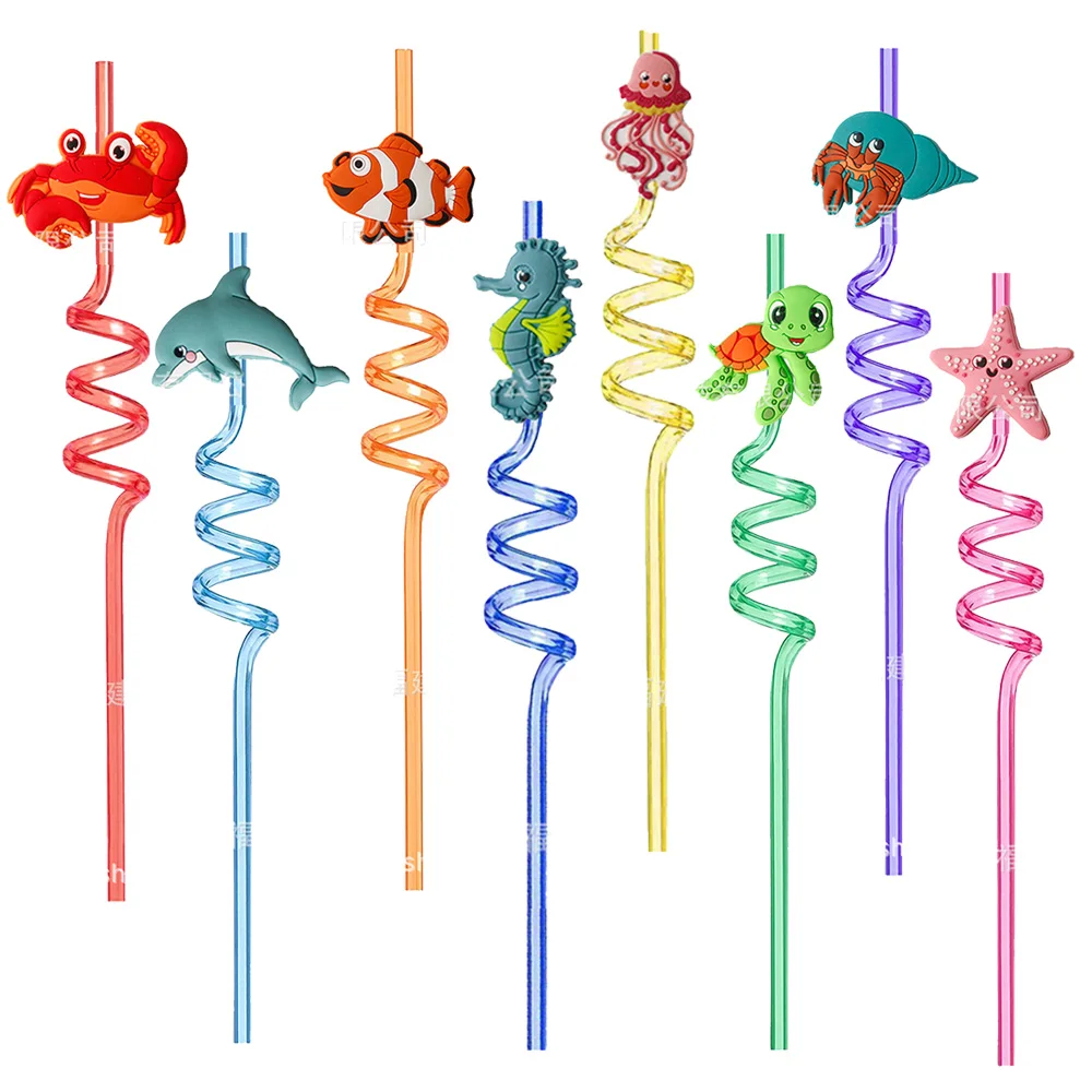 8pcs-Under-the-Sea-Animal-Plastic-Straws-Reusable-Drinking-Straws ...