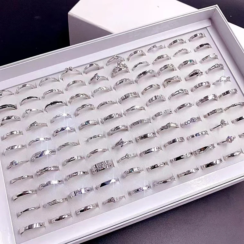 Wholesale-20-50Pcs-Lot-Luxury-Zircon-Inlay-Stainless-Steel-Ring-Korean ...