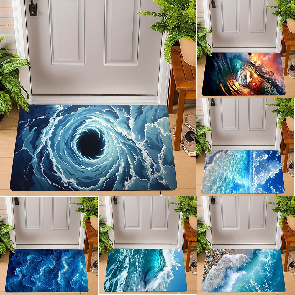 Ocean Theme Door Mat With Realistic Sea Wave Whirlpool Beach Pebble ...