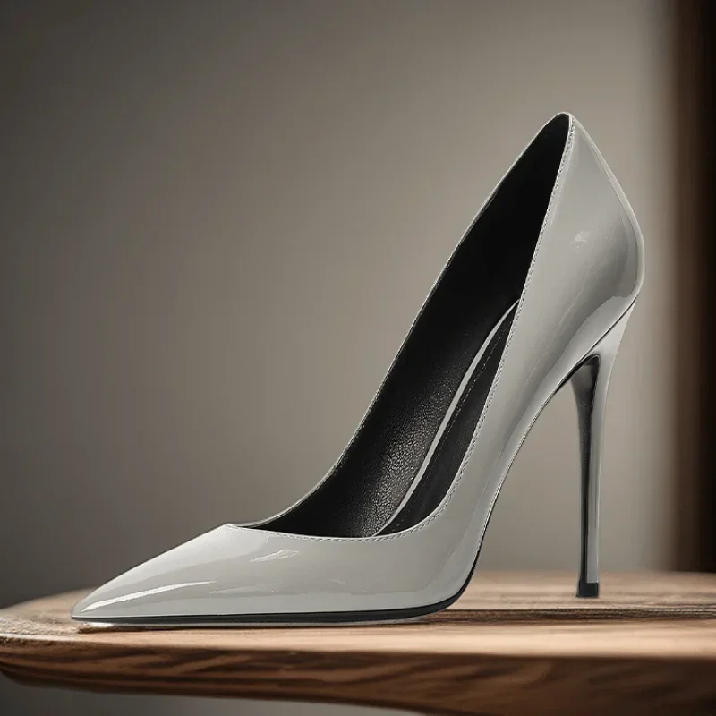 Pointed high heels, women's new gray style dress with slim heels ...