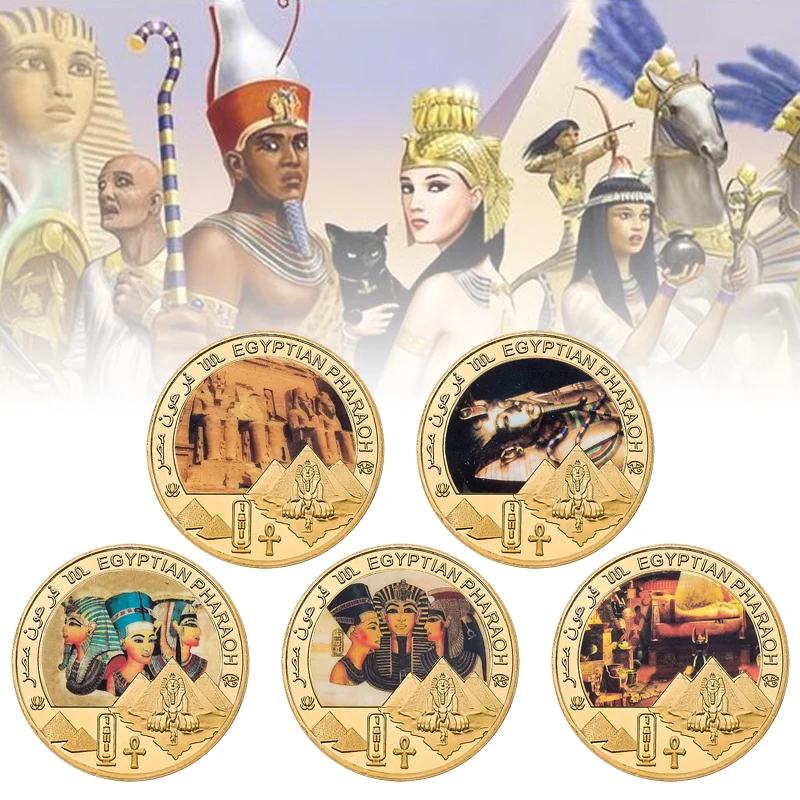 5pcs-Egyptian-Pharaoh-Golden-Commemorative-Coins-Egypt-Pyramid ...