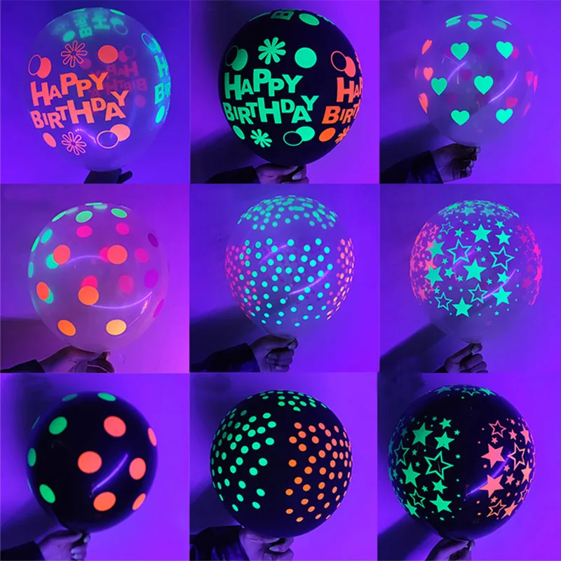5-10-25PCS-Neon-Glow-Stars-Balloons-Glow-in-UV-Light-Fluorescent-Latex ...