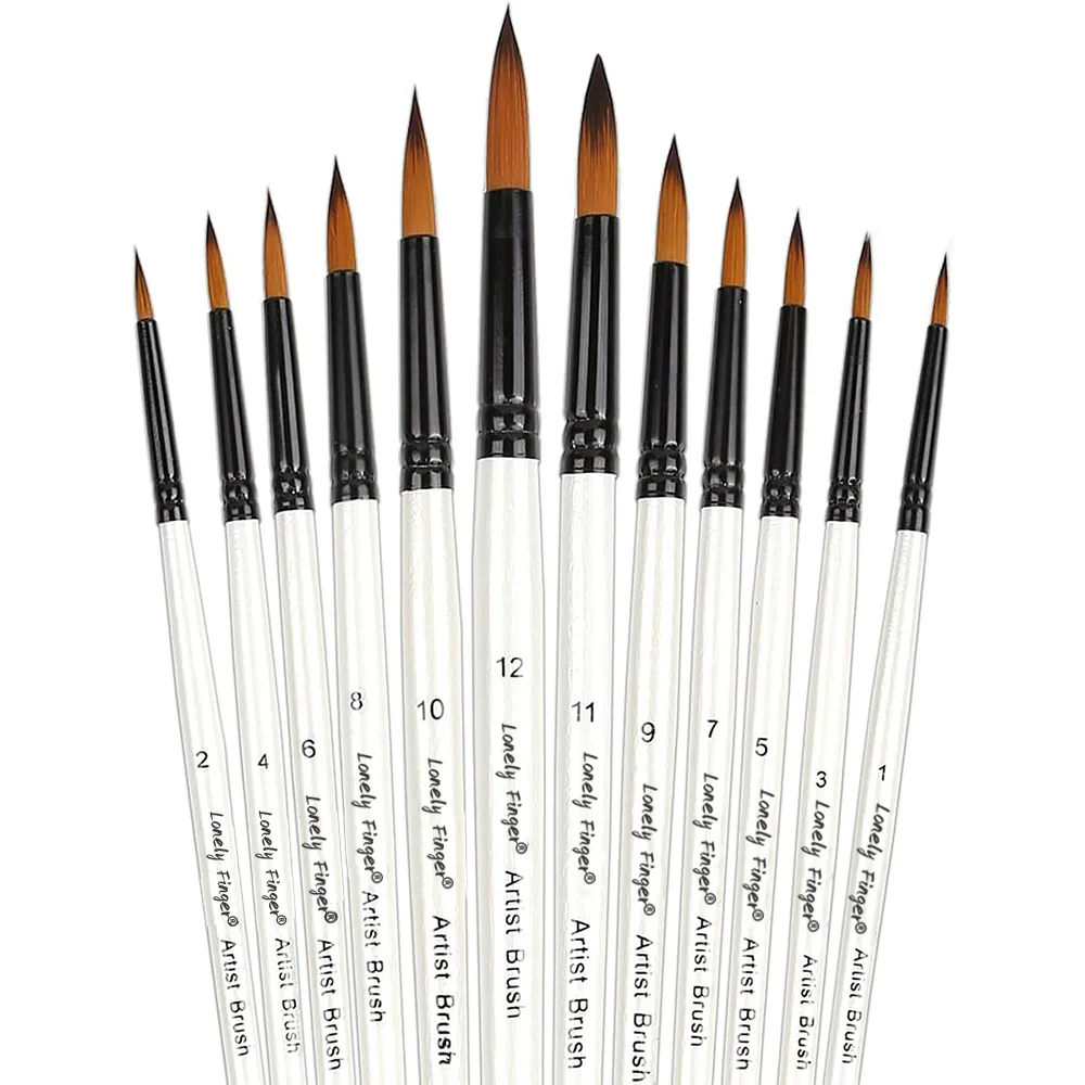 12Pcs Round Paint Brush Set, Round Tips Paint Brushes Watercolor ...