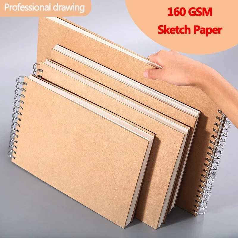 A3/8K/A4/16K/A5 Kraft Paper Sketchbook Spiral Art Notebook Blank Sheets ...