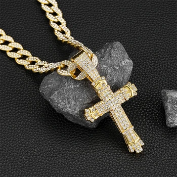 Hip Hop Big Cross Pendant Necklace Punk Fashion Miami Cuban Chain for ...