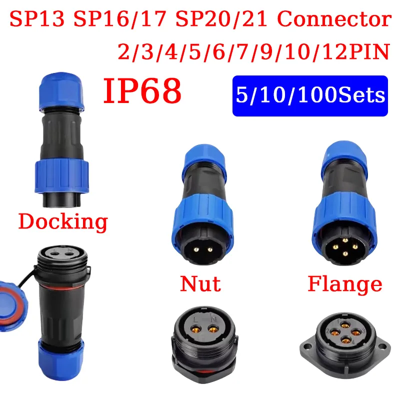 SP13-SP16-SP17-SP20-SP21-2PIN-12PIN-Panel-Mount-Waterproof-Aviation-Connectors-Plug-Socket-IP68 ...