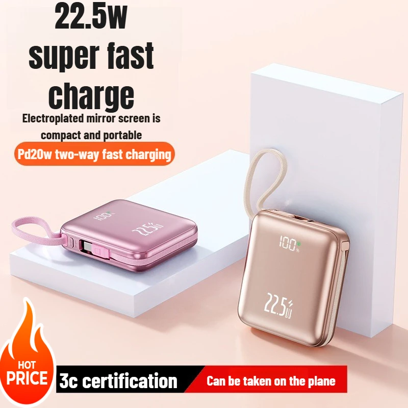NEW 20000mAh CCC Mini Cute Power Bank with Built-in Cable and 22.5W ...