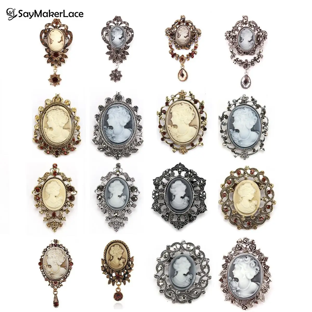 Vintage Queen Cameo Crystal Brooch | Vintage Cameo Brooches Women ...