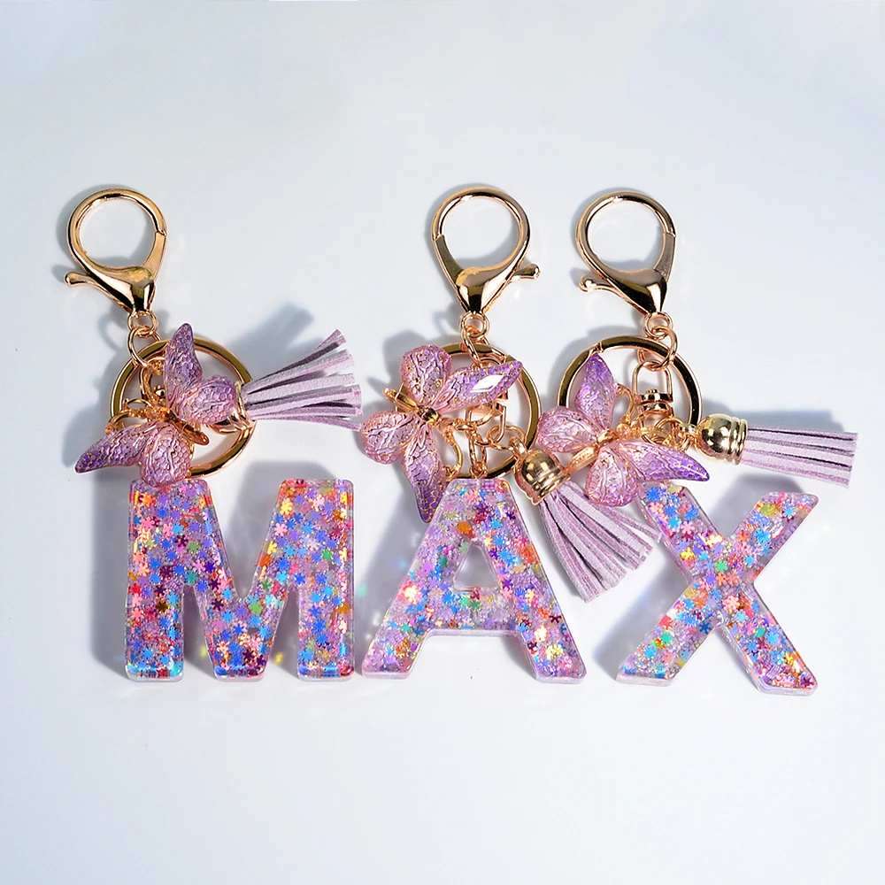 Classic Snowflakes 26 Letters Keychain | Resin Alphabet Letters ...