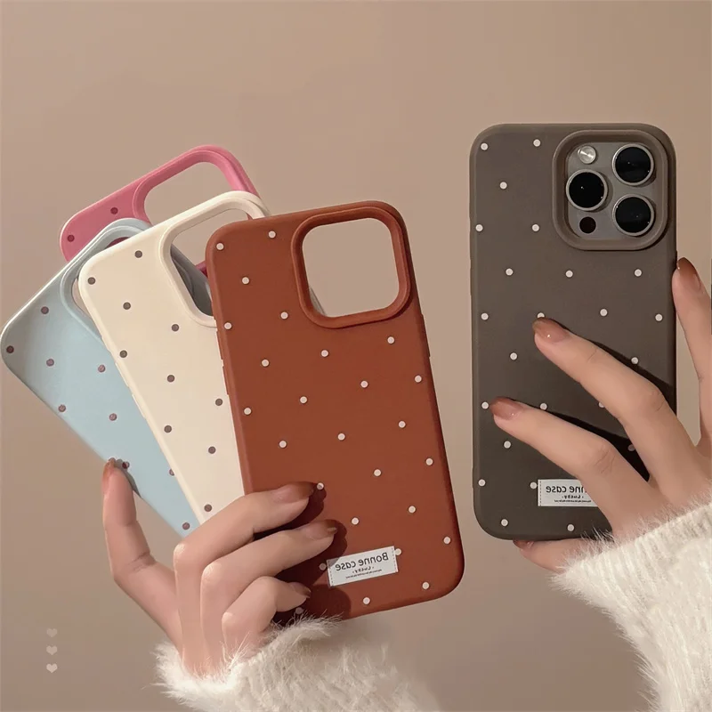 Simple Color Polka Dot Phone Case For iPhone 16 Pro 14 12 13 Pro Max 15 ...