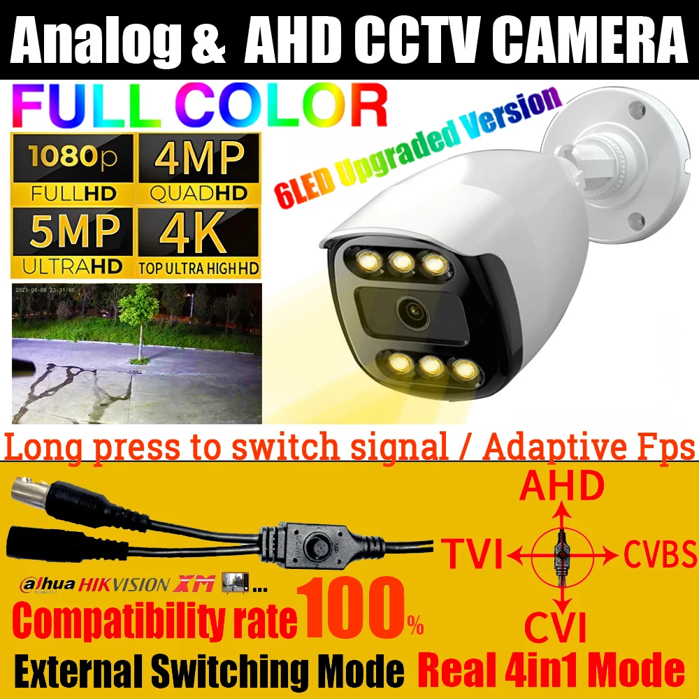 6LED-8MP-2MP-AHD-Full-Color-Camera-CCTV-Auto-Luminous-Analog-5MP-1080P ...