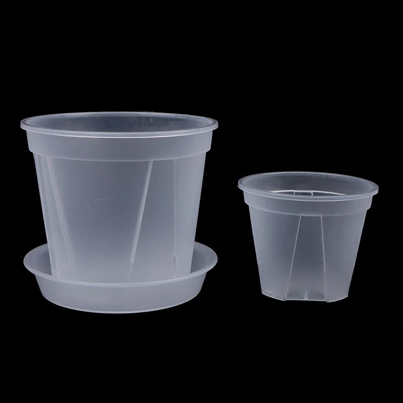 1Pc-Clear-Flower-Pot-Planter-With-Tray-10cm-12cm-14cm-PP-Transparent ...