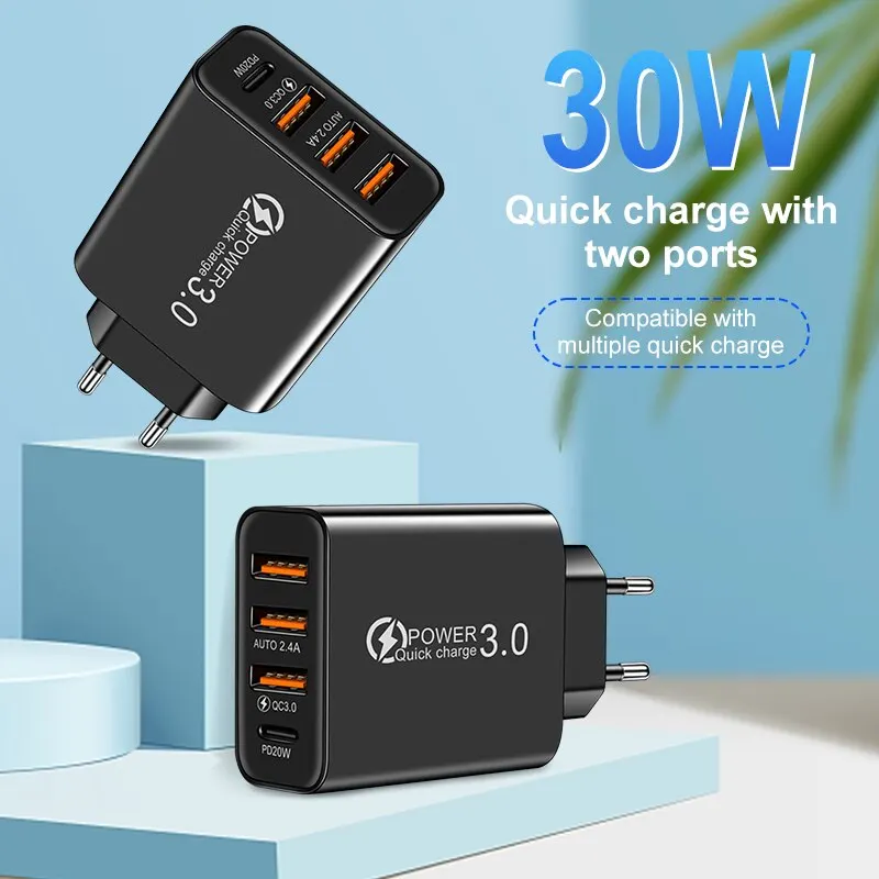 New Quick Charge A C Charger Euro Standard 3USB Type C Multi Port ...