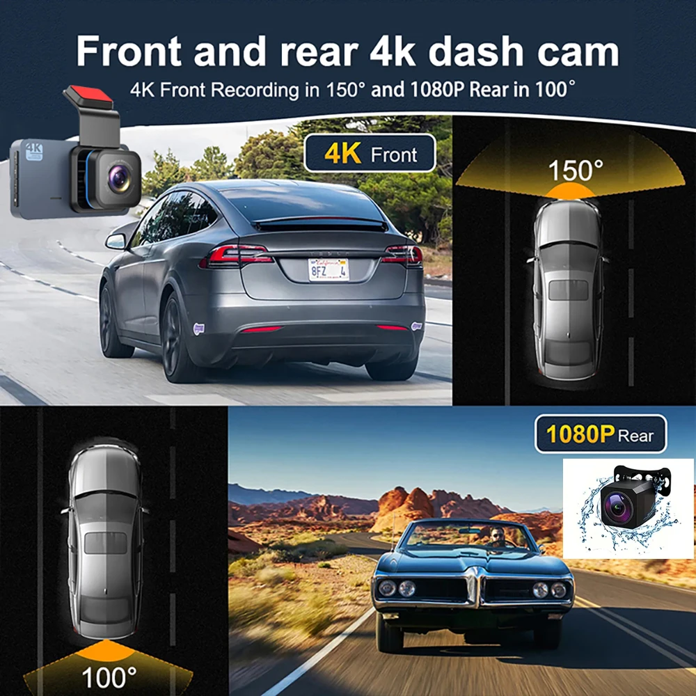 Car Dvr 4K HD GPS WIFI Front and Rear Camera Dash Cam for Cars for Car ...