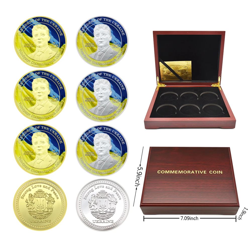 6pcs / Box Zelensky Commemorative Coin Wooden Box Set Ukrainian ...