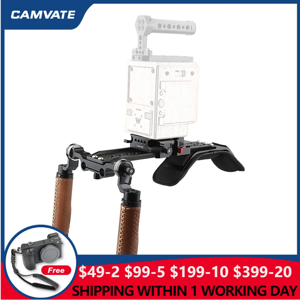 CAMVATE Pro Shoulder Rig Handle Kit With ARRI 12" Dovetail Bridge Plate ...