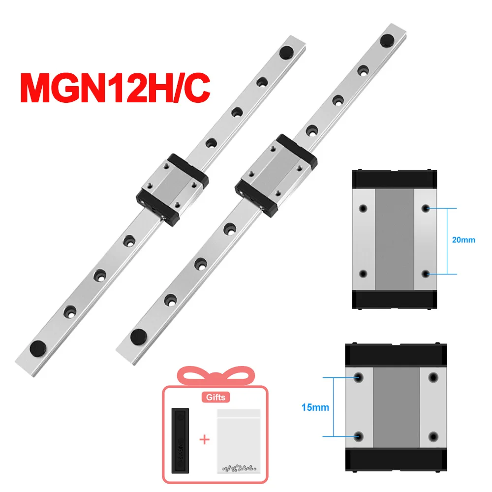 Trilho de guia linear MGN12C MGN12H 100 600mm Miniatura Linear Trilho ...