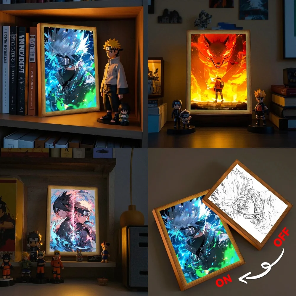 Action Figure Naruto Sasuke Light Painting Photo Frame Anime Figures ...