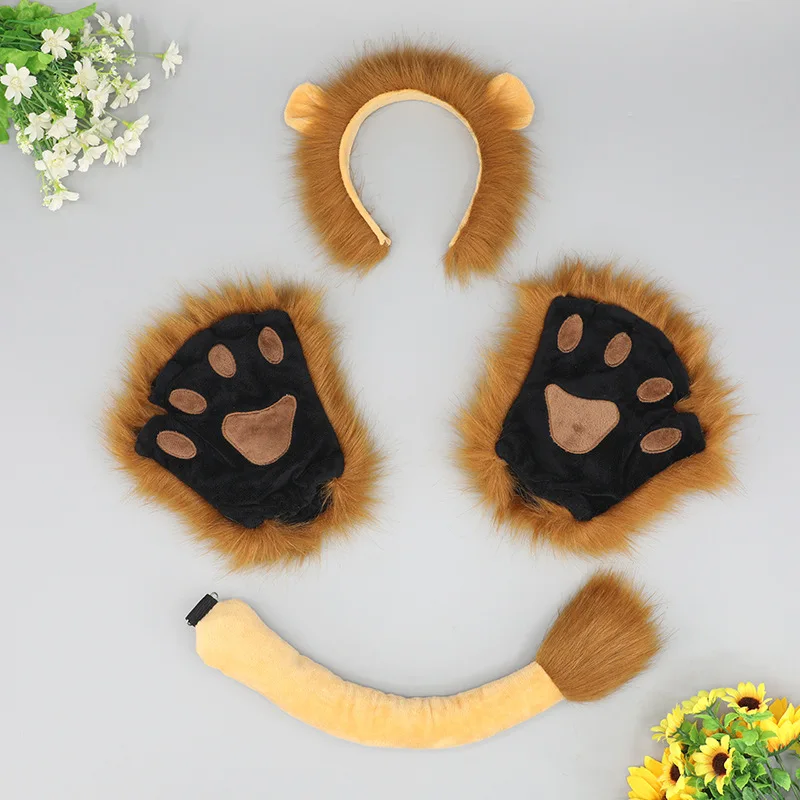 Men Boys Women Children Girls Simulated Zoo Lion Headband Ear and Tail ...