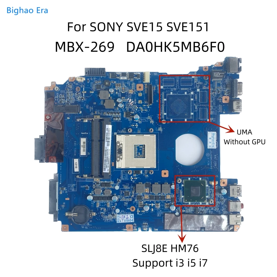 For SONY SVE15 SVE151 MBX 269 Laptop Motherboard DA0HK5MB6F0 With HM70 ...