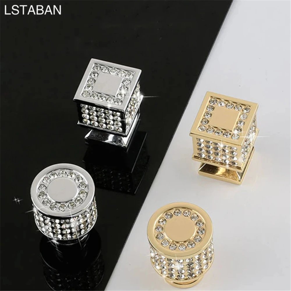 Light-Luxury-Diamond-Cabinet-Handle-K-Gold-Crystal-Door-Knob-Zinc-Alloy ...