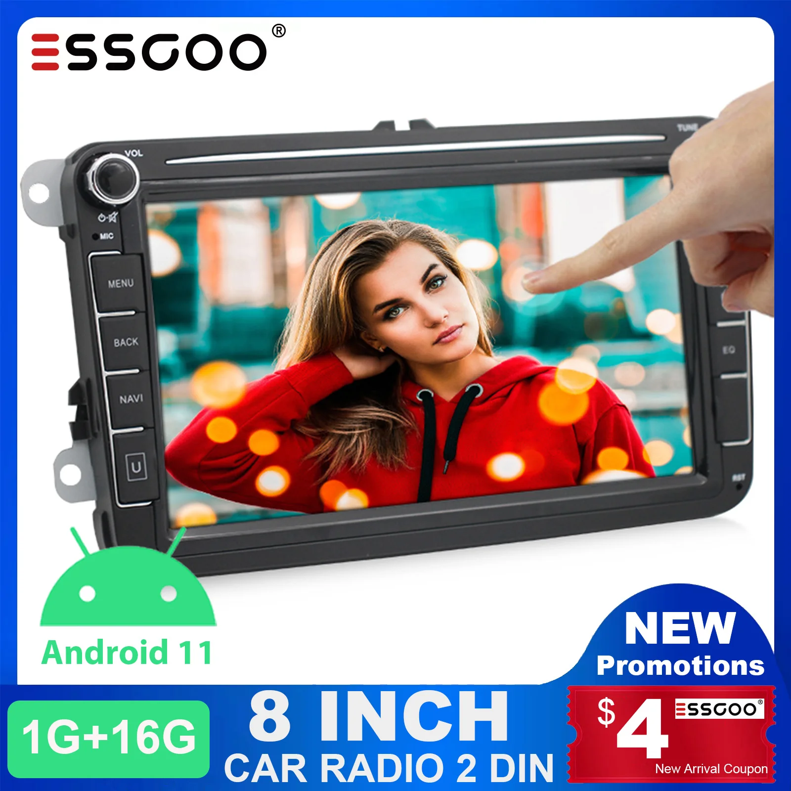 ESSGOO-8-Inch-Car-Radio-2-Din-GPS-Navigation-4-Core-Android-11 ...