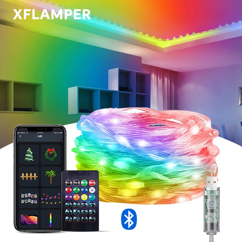 USB-RGBIC-Smart-Fairy-Lights-WS2812B-Waterproof-PVC-Wire-Bluetooth ...