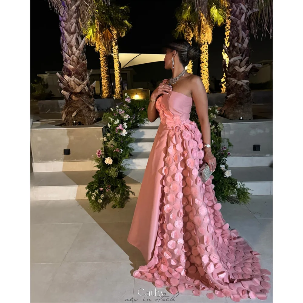 Cathy Dubai Pink One-Shoulder 3D Flowers Prom Dress Asymmetrical A-line ...