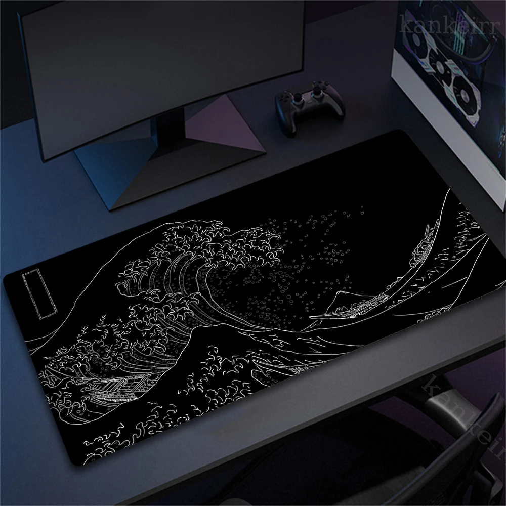 Great Wave Black Desk Mat Mousepad Japanese Art Mouse Pad Rubber Mat ...