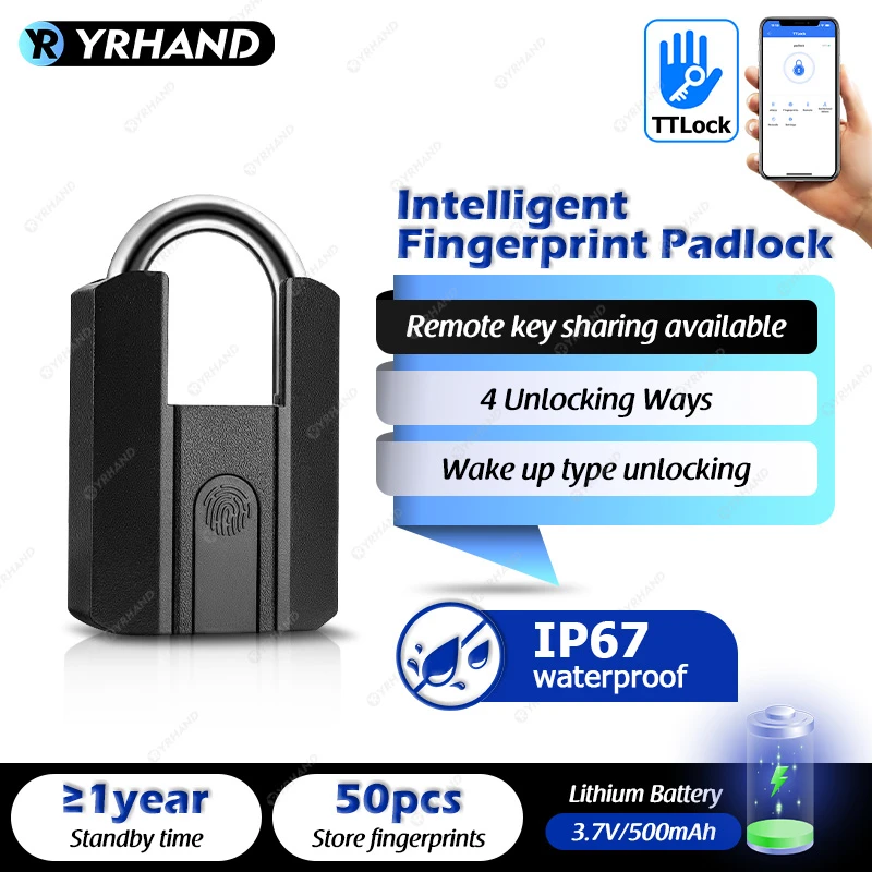 IP67 TTLock Bluetooth APP Smart Padlock Fingerprint Lock Keyless Mini ...