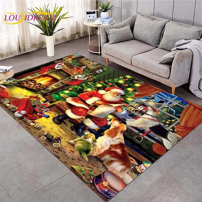 Christmas-Fireplace-Rectangle-Large-Area-Rugs-Santa-Claus-Rug-for ...